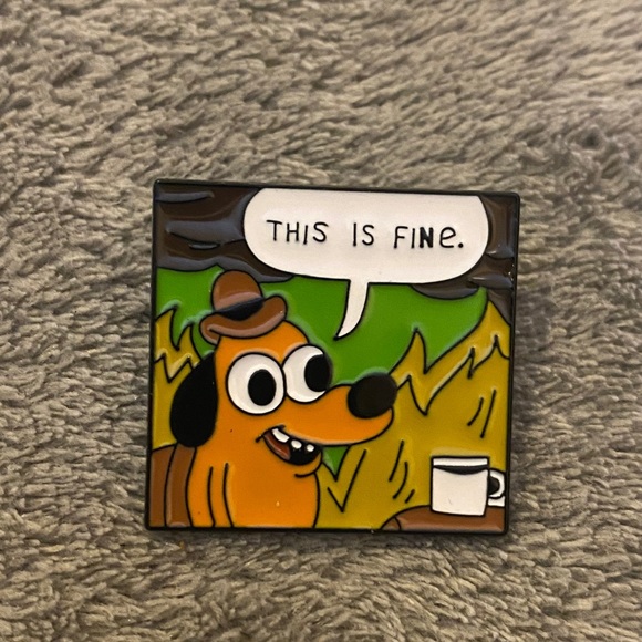 Jewelry | This Is Fine Dog In Fire Meme Lapel Pin | Poshmark